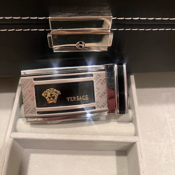 Versace | Accessories | Versace Silver And Black Belt With Sleek Design ...
